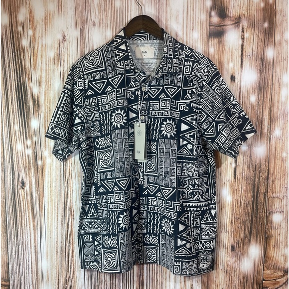Folk | Shirts | Folk Linen Button Up Short Sleeve Shirt Hieroglyphics ...